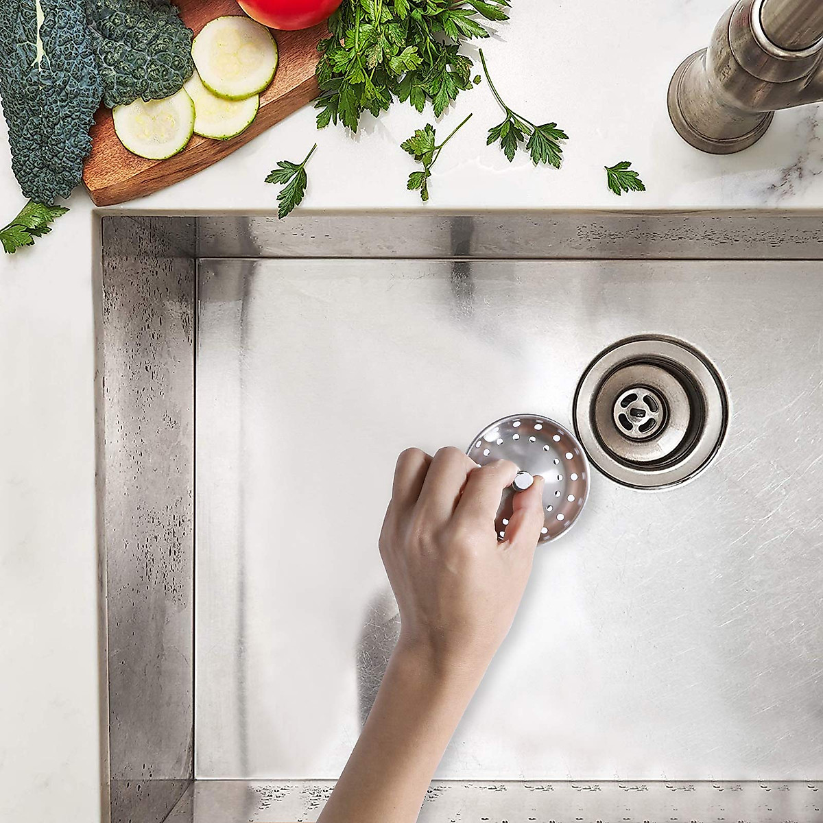 AFANTY 2PCS Kitchen Sink Strainer Stopper 2 in 1, Spring Clip Plunger, Replacement for Standard Drains(3-1/2 Inch), Chrome Plated Stainless Steel Body with Rubber Stopper