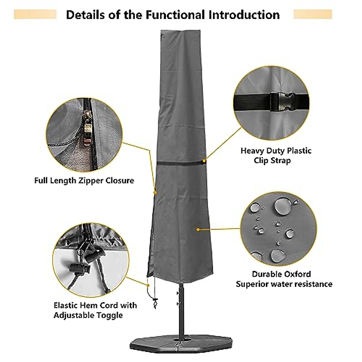 Aacabo Durable Market Umbrella Cover- Parasol Cover Fits Market Umbrella 9Feet to 12 Feet, Patio Umbrella Cover, Waterproof Outdoor Market Umbrella Cover-Grey…
