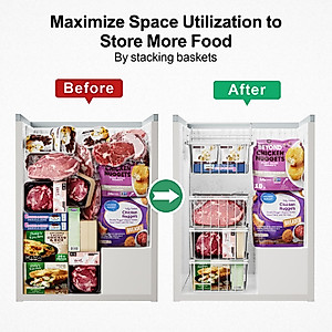 iSPECLE Chest Freezer Organizer - Fit 5 Cu.Ft Deep Freezer, 2 Pack Hanging Organizer Bins with Adjustable Handles, Sort Small Frozen Food, Sturdy Freezer Baskets Easy Slide to Get Bottom Food, White