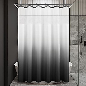 Black Shower Curtain Set with Snap-in Fabric Liner, Ombre Linen Textured Shower Curtain with 12 Hooks - Hotel Style, Water Repellent & Washable, Heavyweight Fabric & Mesh Top Window - 72x72, Black