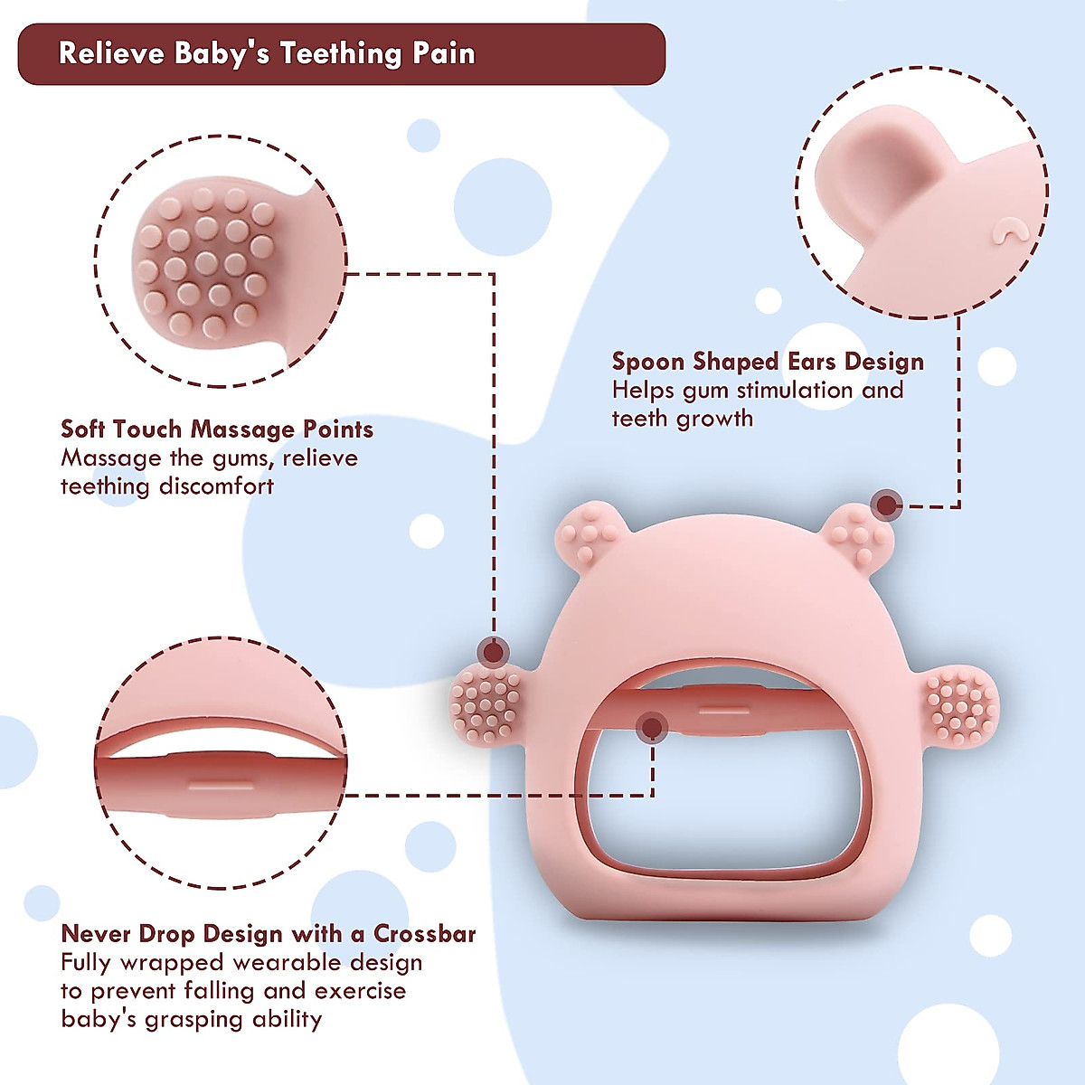 Baby Teether for 0-6 Months 2 Pack Never Drop Baby Teething Toys for 6-12 Months+1 Pack Pacifier Clip,Silicone Baby Chew Toys for Infant Sucking Needs,Baby Toys 3-6 Month Baby Mitten Teether（Pink）