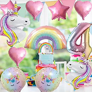 Unicorn Balloons Unicorn Birthday Party Decorations for Girls Foil Balloons Set Macaron and Rainbow Balloon Wedding Baby Shower Party Supplie (number 4)