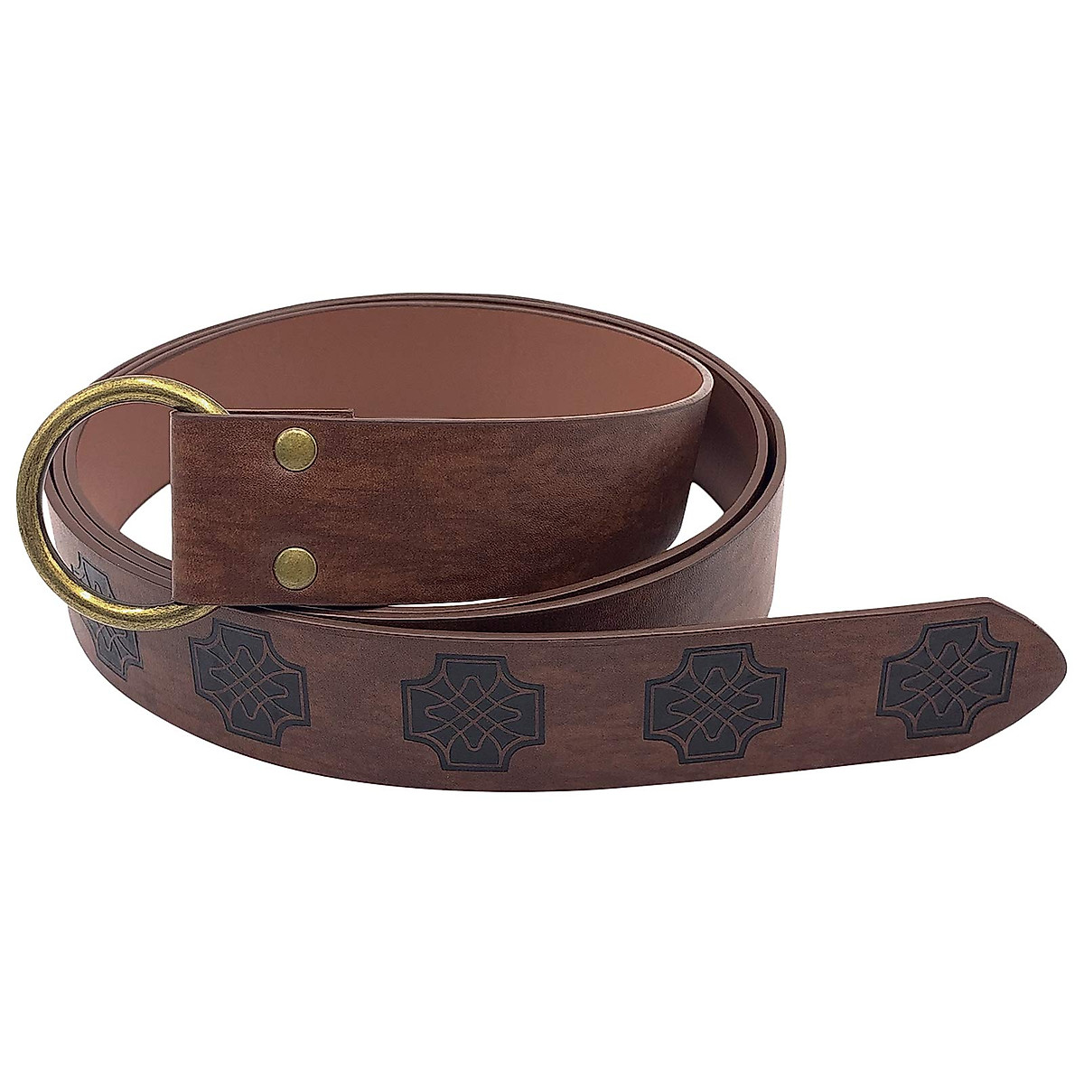 HiiFeuer Medieval Embossed PU Leather O Ring Belt, Retro Renaissance Knight Belt (Dark Brown A)