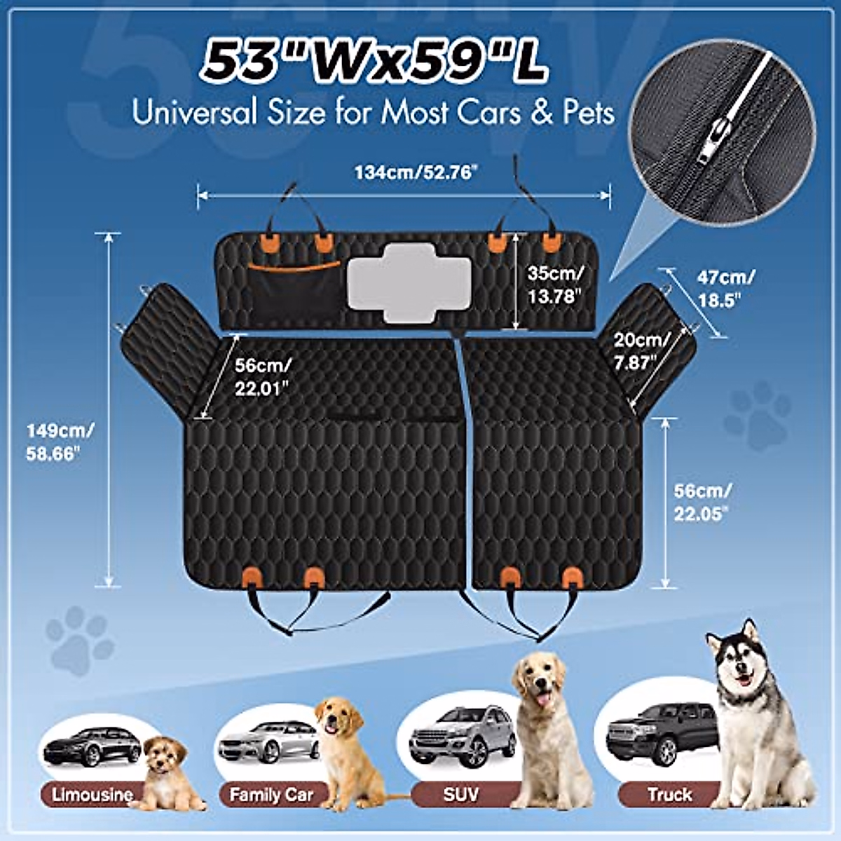 Chumajor 6-in-1 Dog Car Seat Cover for Back Seat,60/40 Split 100% Waterproof Dog Hammock for Car,Trucks Suvs-Scratchproof Nonslip Back Seat Protector for Dog