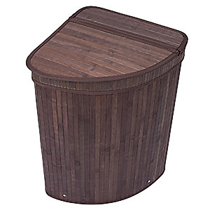 BIRDROCK HOME Corner Laundry Hamper with Lid and Cloth Liner - Bamboo - Espresso - Easily Transport Laundry Basket - Collapsible Hamper - String Handle