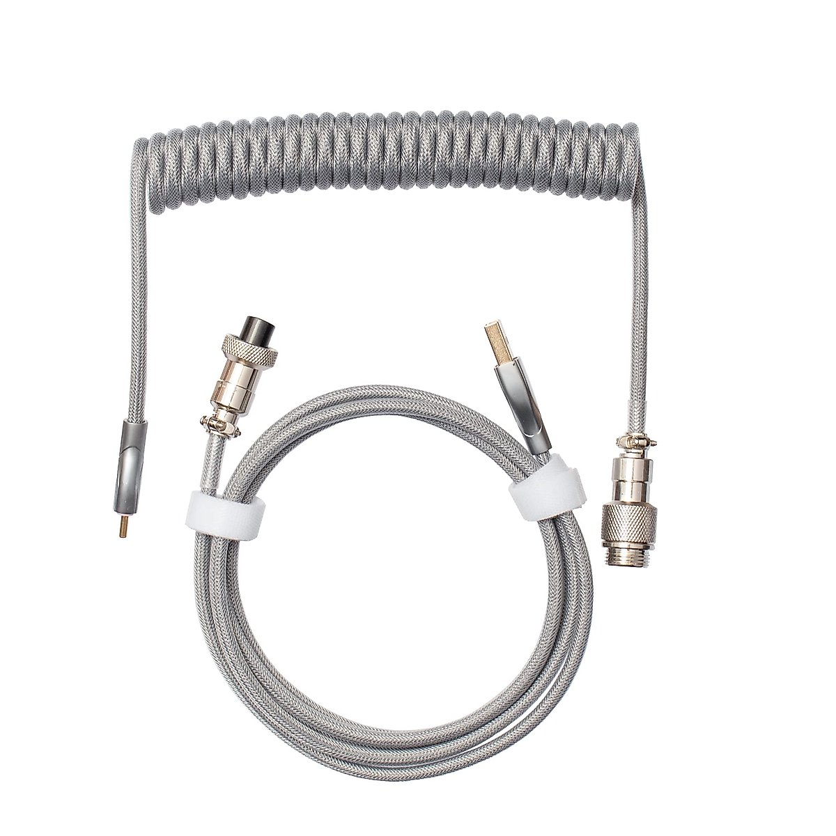 SUEHIODHY 5.9ft Custom Coiled Pilot Cable Type C to USB-A with Detachable Aviation Connector for Mechanical Gaming Keyboard