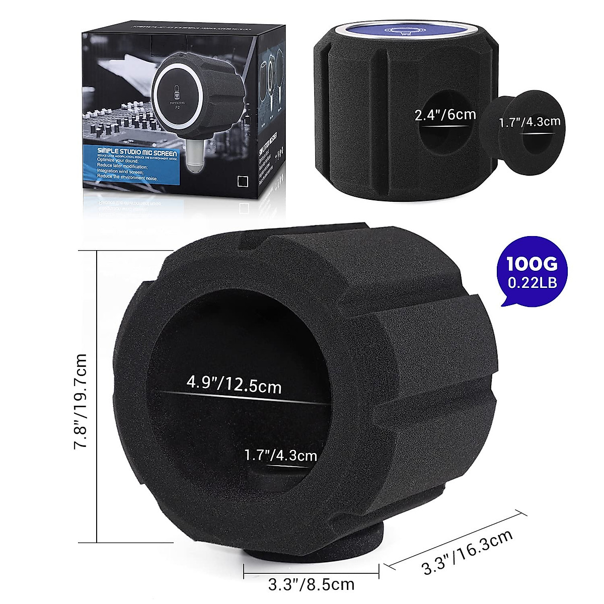 Facmogu Large Microphone Windscreen Foam Cover Pop Filter, Microphone Wind Shield Pop Filter, Acoustic Filter with Thick Sponge for Indoor Studio Audio Recording & Outdoor Wind Noise Reflections, Blue