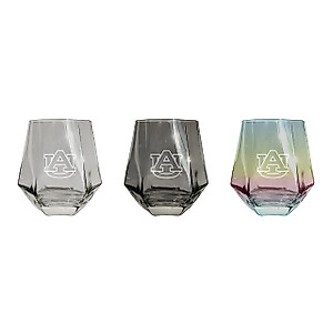 R and R Imports Auburn Tigers Etched Diamond Cut Stemless 10 Ounce Wine Glass Iridescent Officially Licensed Collegiate Product