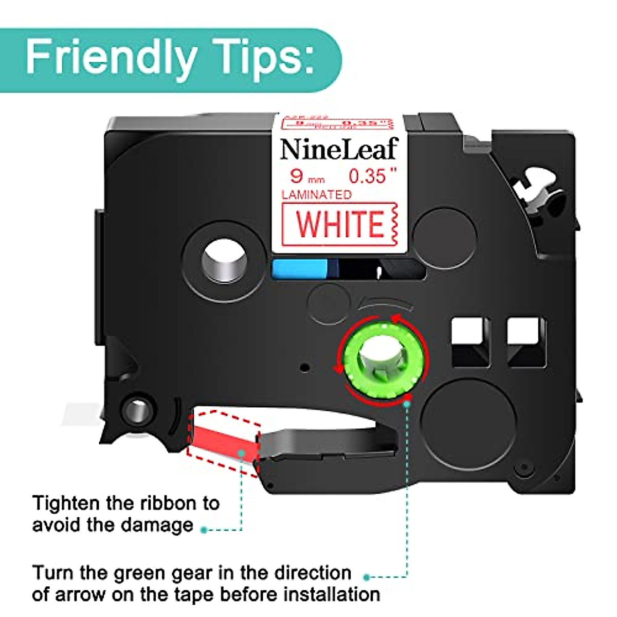 NineLeaf 4PK Compatible for Brother P-Touch TZe-222 TZe222 TZ-222 TZ222 9mm 0.35 Inch 3/8'' White on Red Laminated Ptouch Label Tape Work in PT-D800W PT-E200 PT-E300 PT-E500 PT-E550W Label Maker