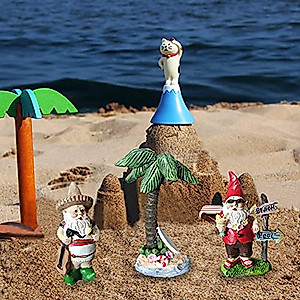 JIUMO Miniature Garden Gnome Fairy Garden Gnome Figurines Beach Gnome Figurines Outdoor Small Garden Gnomes Accessories Gnomes with Coconut Tree