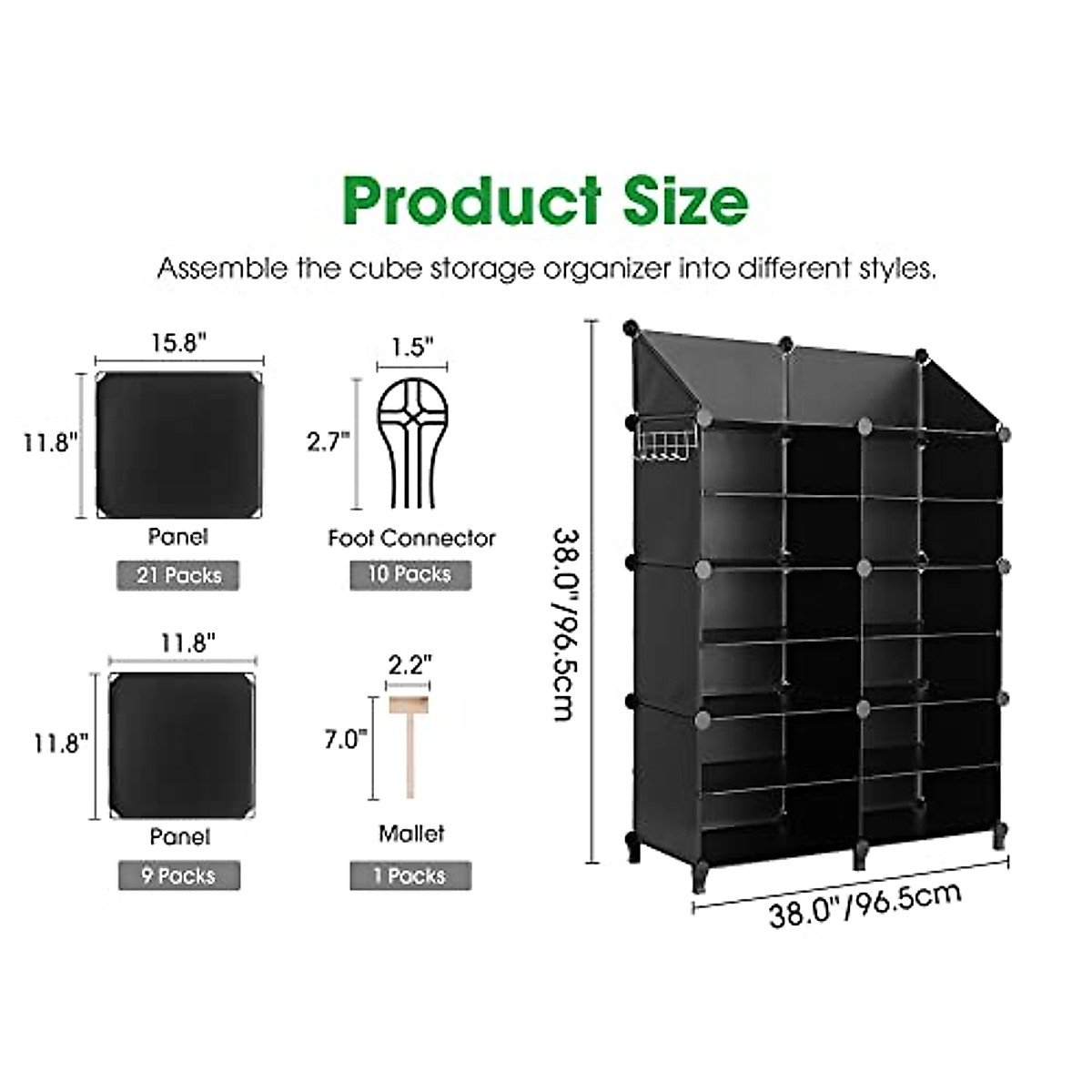 Puroma Stackable Shoe Storage Organizer Cabinet, 12-Cube Plastic Shoe Storage Rack Durable Modular Shoe Cabinet with Wooden Mallet DIY for Home, Office, Bedroom（Black