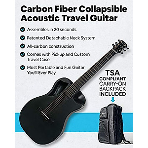 Journey Instruments Carbon Fiber Travel Guitar – OF660M Traveling Acoustic Guitar with Collapsible Patented System – Portable Backpack Case (Matte Black)