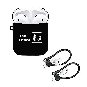 Jaustee The Office Tv Show Merchandise, Airpods Case Protective Cover Skin - White Premium Hard Shell, Silicone Anti-Lost Hook, for Apple 2 &1, Best Gift Girls and Women (Black)