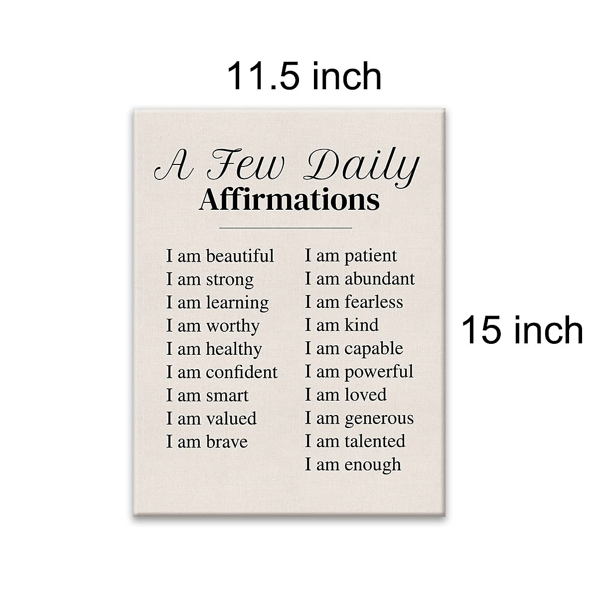 Daily Affirmations Canvas Wall Art Poster Print Gift, Positive Affirmations Painting Ready to Hang Home Office Decor (11.5" x 15")