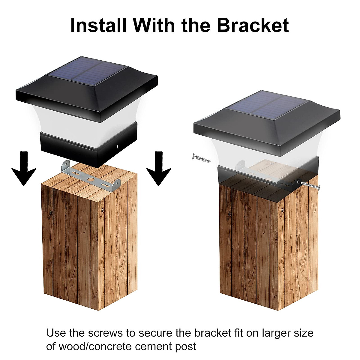 T-SUN Solar Post Lights, Waterproof Outdoor Solar Post Cap Lights for 4 X 4 Wooden Posts, 6000K White LED Lighting, Deck, Patio Garden Decor or Fence(2 Pack)