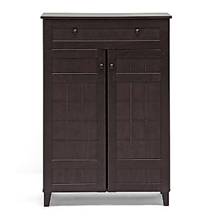 Baxton Studio Glidden Wood Modern Shoe Cabinet, Tall, Dark Brown