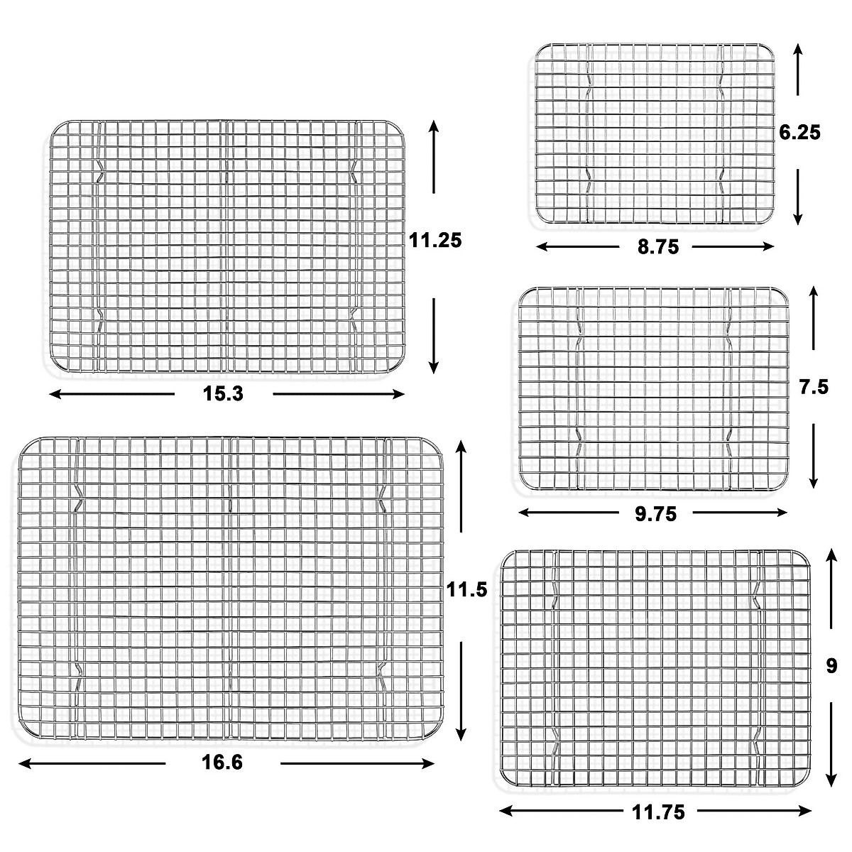 P&P CHEF Baking Rack Cooling Racks Set of 5, Stainless Steel Grid Cooking Roasting Rack for Home Kitchen Use, Oven & Dishwasher Safe, Healthy & Durable