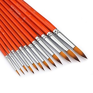 Watercolor Paint Brushes Set - 12Pcs Round Pointed Painting Brush for Acrylic, Gouache, Oil, Artist, Miniature, Model - Short Handle