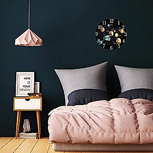 Tenghui Solar System Round Wall Clock Silent Non Ticking Battery Operated Easy to Read for Student Office School Home Decorative Clock Art