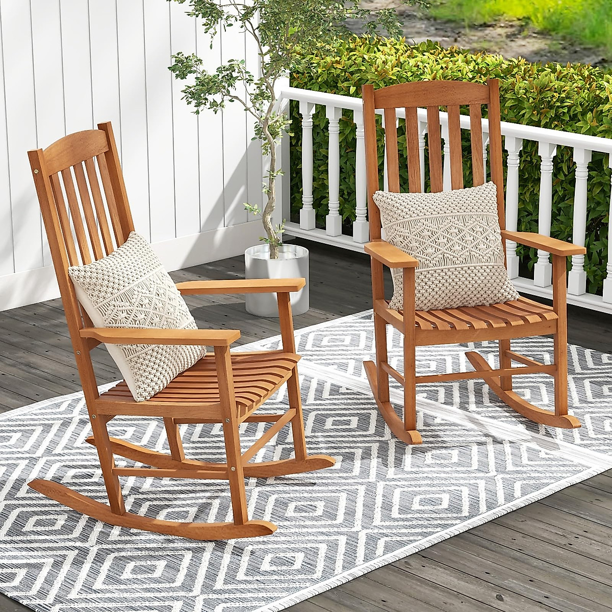Tangkula Patio Rocking Chair with 400 lbs Weight Capacity, Eucalyptus Wood Porch Rocker with High Back, Patio Rocker Chair for Indoor and Outdoor Use (1)