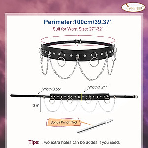 JASGOOD Punk Black Waist Chain Belt Women Leather Rave Body Goth Accessories Jewelry for Girls (Black,Suit for Waist Size 27"-33")