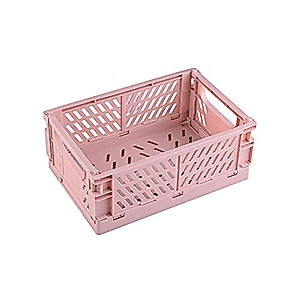 Storage Basket Collapsible Large Capacity Plastic Foldable Home Crate Box for Daily Used Valentine's Day/Mother's Day/Wedding/Anniversary/Party/Graduation/Christmas/Birthday Gifts - Pink S
