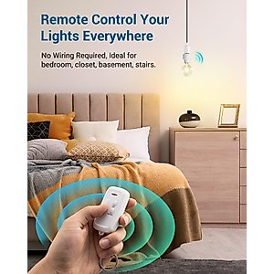 DEWENWILS Remote Control Light Socket with Dimmer, Wireless Light Switch, Dimmable Remote Light Bulbs Socket Switch, 100FT, E26 E27 Base with Controller, No Wiring, for Closet, Basement, ETL Listed