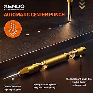 KENDO 5PCS Step Drill Bits with Automatic Center Punch - Black and Gold, High Speed Steel Unibit Step Drill Bit Set, Total 50 Sizes HSS Titanium Step Bits for Metal, DIY Lovers with Aluminum Case