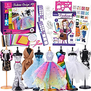 Lorfancy 500+ Fashion Designer Kits for Girls Kids Fashion Sketchbook Drawing Book Design Games Toddler DIY Stickers Stencils Activity Set Design Sketch Book Clothing Sewing Birthday Christmas Gifts