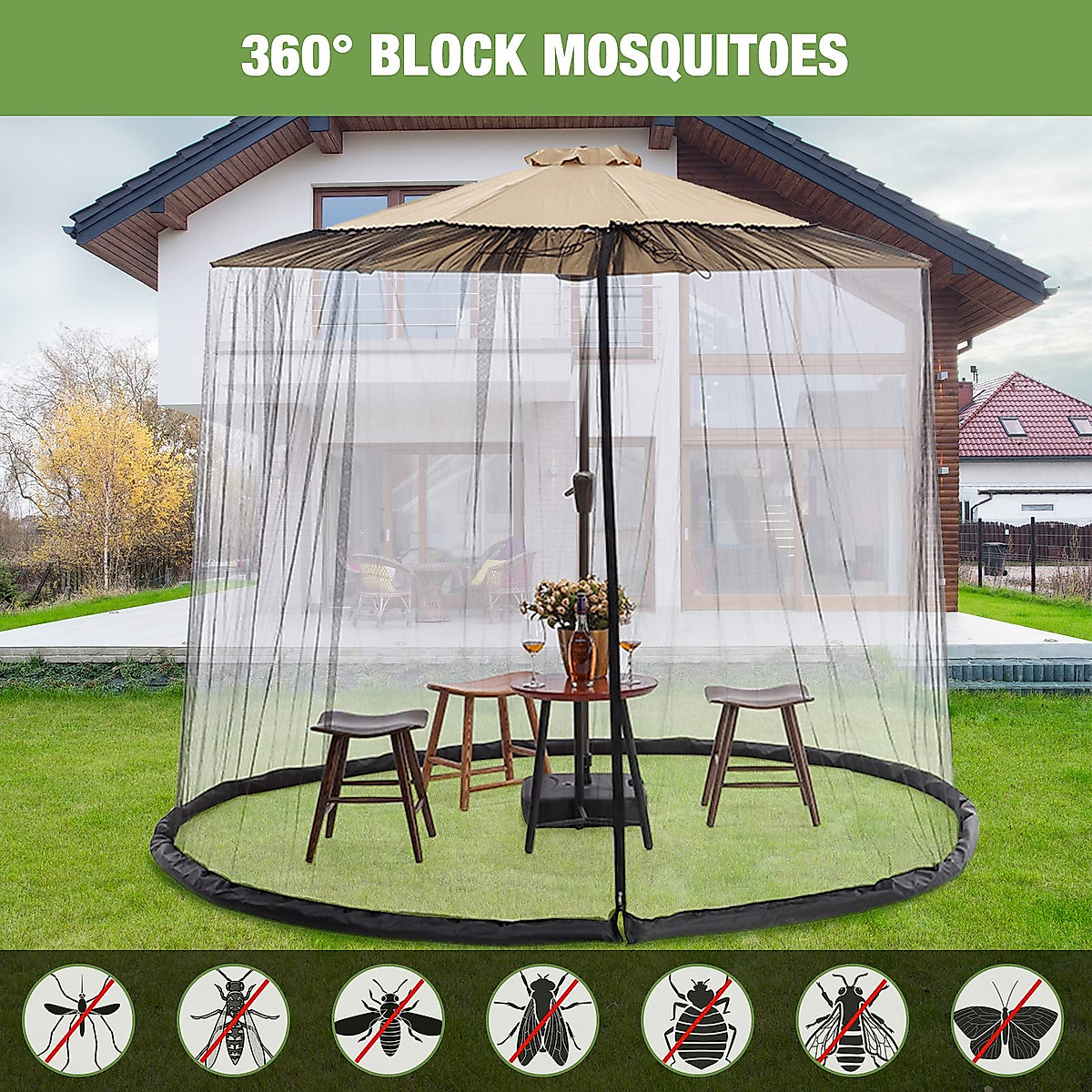 Sanwuta 2 Pcs Patio Umbrella Screen Patio Umbrella Mosquito Netting Fits 7-11ft Outdoor Umbrellas and Patio Tables, Does Not Contain Patio Umbrella