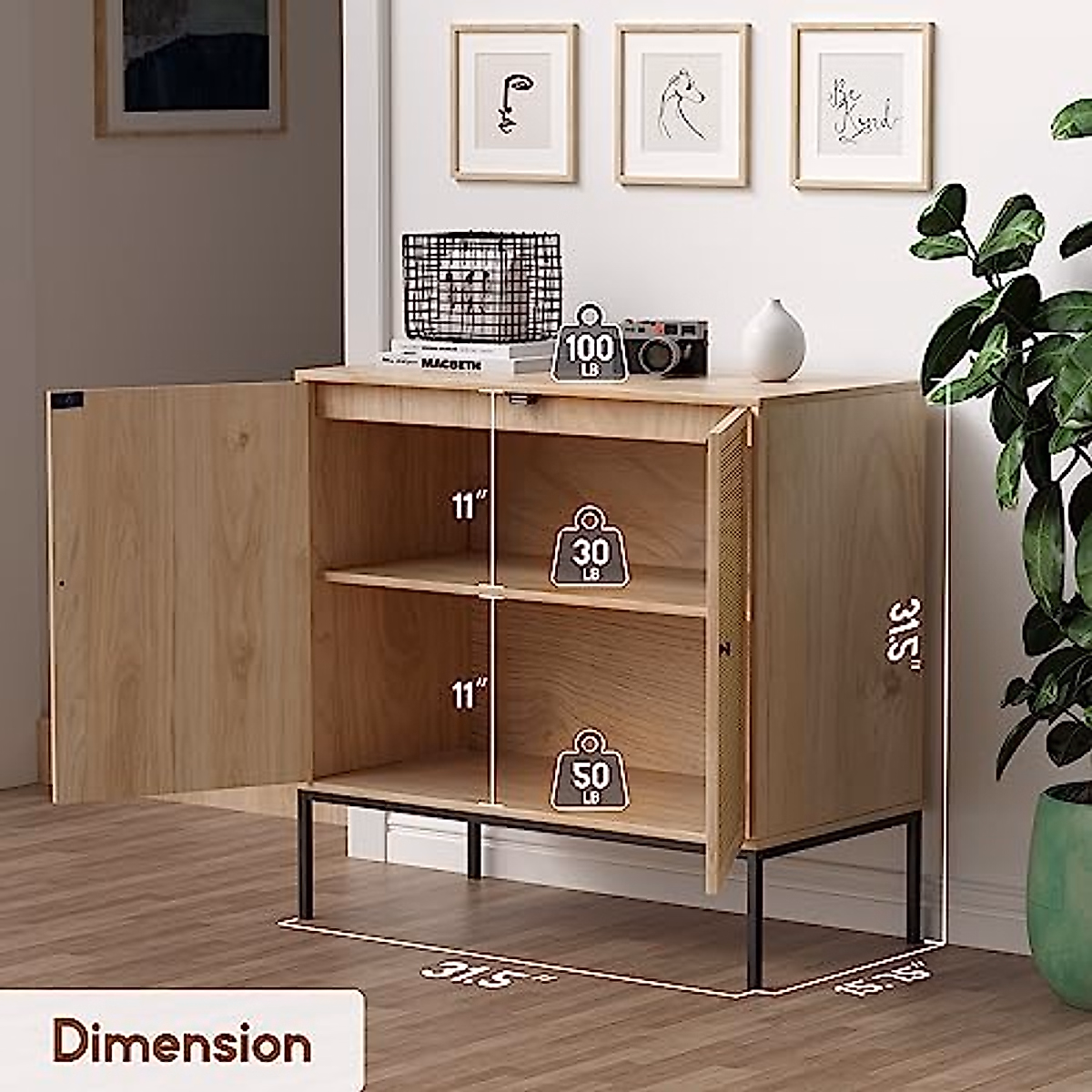 XIAO WEI Set of 2 Sideboard with Handmade Natural Rattan Doors, Rattan Cabinet Console Table Storage Cabinet Buffet Cabinet, for Kitchen, Living Room, Hallway, Entryway, Natural
