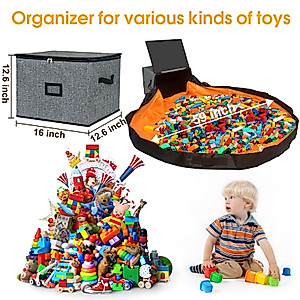 Toy Storage Basket and Play Mat for Boys and Girls’ Building Bricks/Blocks, 16"x12.6"x12.6" Extra Large Hard Shell Toy Organizer and Storage Box Bins for Kids (Dark Grey)