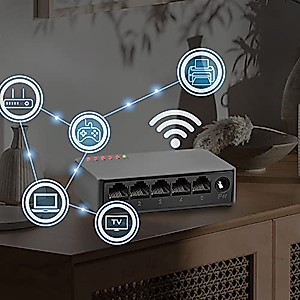 TEROW Ethernet Switch,5 Port Gigabit Unmanaged Network Switch, Portable Switch | Plug & Play | Fanless Housing, Black