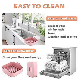 Air Fryer Liners 8 Inch Square Silicone Pot for 4-7 QT Air Fryer Accessories Food Grade Kitchen Replacement Basket Silicone Liners for Oven Microwave, No Need to Clean the Fryer, Pink