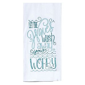 2 Coastal Dish Towels - Beach Kitchen Towels with Sayings | Ocean, Tropical, Seashell Theme Flour Sack Towel Set | Sea Life Towels for Dishes, Hand, Lake House, Beach House Decor with Recipe Card