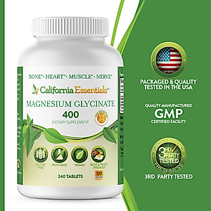 Magnesium Glycinate 400 - Chelated, High Absorption Magnesium for Muscle Relief, Bone & Heart Support -Vegan, Non-GMO, Gluten-Free 240 Tablets (Servings 120, Serving Size (2) 200mg Tablets)