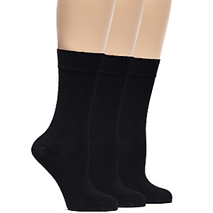 Hugh Ugoli Womens Bamboo Dress Socks, Crew Soft Thin Calf Socks for Business, Trouser & Casual, Black, 3 Pairs, Shoe Size: 9-12