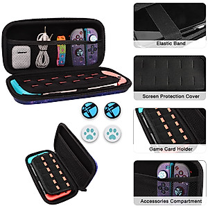homicozy Galaxy Carrying Case for Nintendo Switch with Soft TPU Protective Case Cover & Thumb Grips,Portable Hard Storage Case with 12 Game Card Slots for Switch Console and Accessories