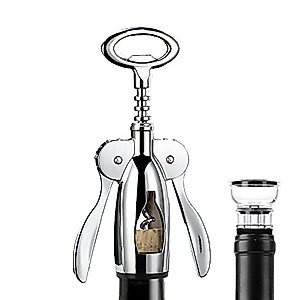Drincarier Stainless Steel Wine Opener Compact Corkscrew Wine Bottle Opener with Foil Cutter Wine Stopper………