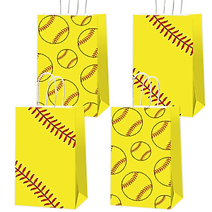 gisgfim 16 Pcs Softball Party Treat Bags Favor Softball Goodie Treat Bags Softball Present Bags Kraft for Sport Softball Theme Birthday Party Decorations Supplies