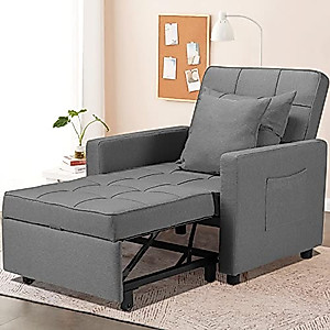 HOMEER Convertible Chair Bed, 3-in-1 Sleeper Chair Bed with Adjustable Backrest, Pull Out Folding Sofa Chair Bed, Modern Single Armchair Sofa Bed(Modern Grey)