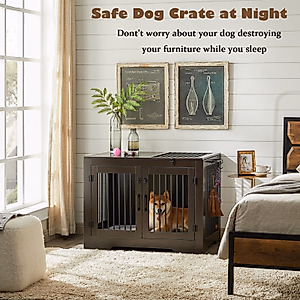 Lovitgo 37 Inch Dog Crate Furniture for Medium Small Dog, Wooden Heavy Duty Dog Kennel with Three Doors,Wooden Cage Kennel Furniture Indoor, Espresso