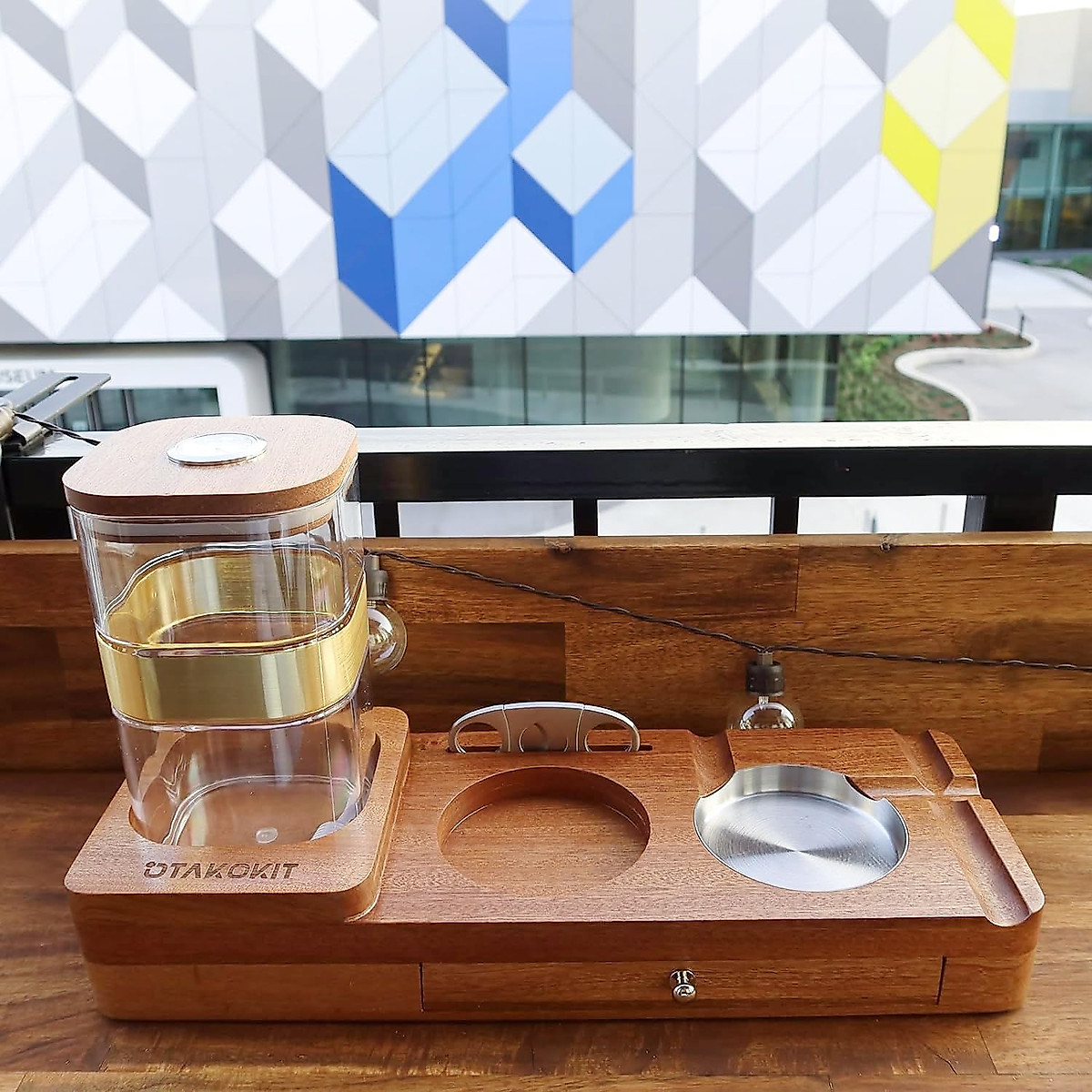 OTAKOKIT Cigar Humidor and Cigar Ashtray Set With Whiskey Coasters, Acrylic Cigar Jar, Humidifier, Drawer, Cigar Holder and Cigar Cutter, Cigar Accessories Decor, Personalized Cigar Gifts for Men