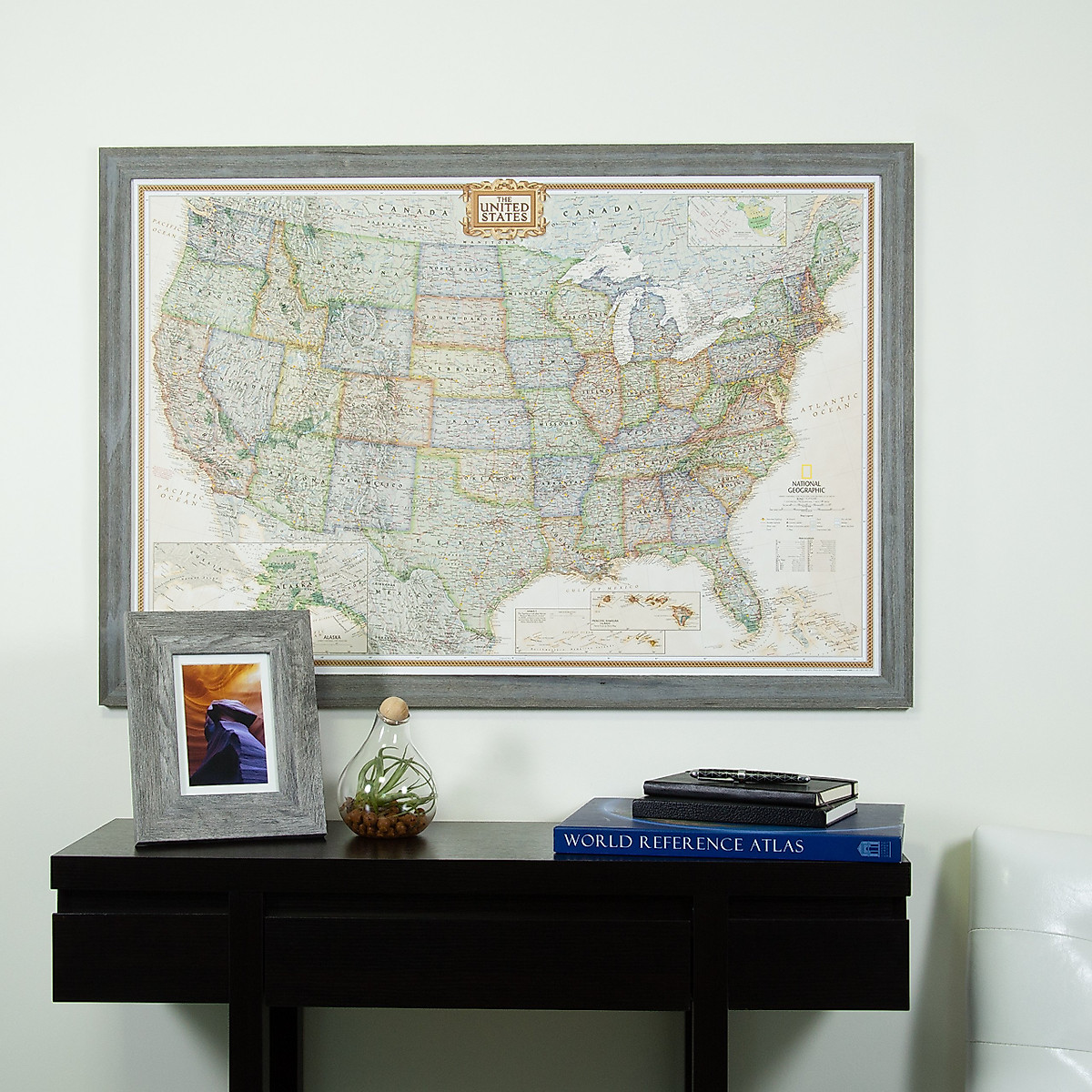 Craig Frames Wayfarer, Executive United States Push Pin Travel Map, Rustic Gray Frame and Pins, 24 by 36-Inch
