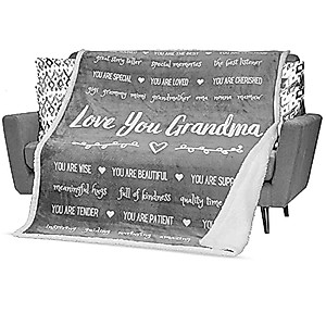 FILO ESTILO Grandma Blanket, Grandma Gifts from Granddaughter, Grandchildren, Unique Grandmother Birthday Gifts, Throw Filled with Words of Love & Appreciation 60x50 Inches (Grey, Sherpa)