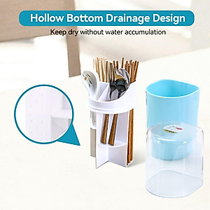 Kitchen Utensil Holder with Cover, 4 Compartment Wall-Mounted Countertop Plastic Silverware Holder Utensil Drying Rack for Cutlery, Chopstick, Spoons, Forks, Knives(Blue)