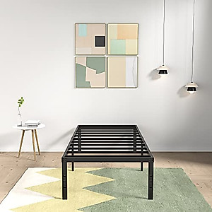 DiaOutro 18 Inch Twin XL Bed Frame Heavy Duty No Box Spring Needed Metal Platform with Maximum Storage, Easy to Assembly, Noise Free, Black