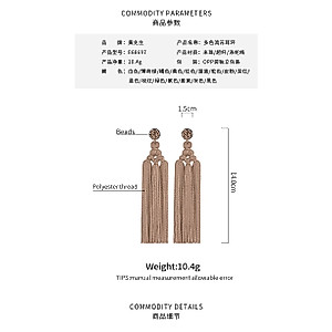 Long Woven Tassel Fringe Drop Dangle Earrings Large Beaded Chandelier Handmade Knot for Women Statement Bohemian Thread Layered-Black