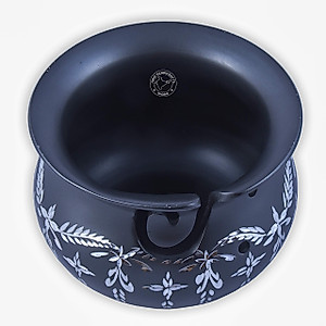 Hind Handicrafts Premium Solid Handmade Silver Engraved Metallic Finish Aluminium Portable Yarn Storage Bowl - Holder for Knitting Crochet Hook Accessories (Matte Black, 6" x 6" x 4")