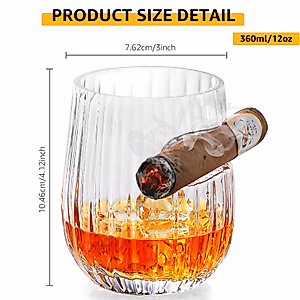 MortyGrove Cigar Whiskey Glasses with Cigar Holder-Set of 2,Old Fashioned Whiskey Glass With Indented Cigar Rest Crystal Whiskey Glasses Gift, Gifts for Men(12oz)